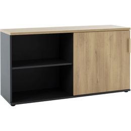 Lowboard &raquo;ITALIC&laquo; Elegante Credenza, freistehend oder als Schreibtischr&uuml;cklauf nutzbar braun Spanplatte B/H/T: 140cm x 75cm x 45cm, Eiche Bocage 