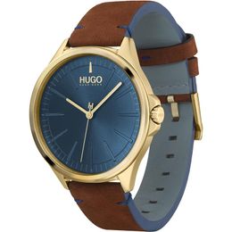 Hugo Herren Hugo Quarzuhr &raquo;#SMASH&laquo; Armbanduhr, Herrenuhr, Mineralglas, Lederarmband blau Einheitsgr&ouml;&szlig;e