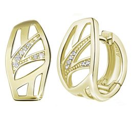 Firetti Damen Paar Creolen &raquo;Schmuck Geschenk Silber 925 Ohrringe Blatt- oder Federdesign&laquo; Made in Germany - mit Zirkonia (synth.) 14,5mm, Silber 925 (