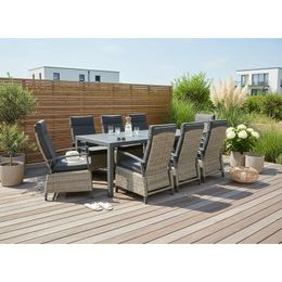 Konifera Garten-Essgruppe &raquo;Menton&laquo; Set, 8x Sessel, 8x Auflagen, 1x Tisch, 17 tlg. bestehend aus 8 St&uuml;hlen, 8 Sitzauflagen und 1 Tisch grau Aluminium, 