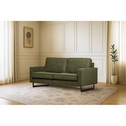 OTTO home 2-Sitzer &raquo;Pinto, 166 cm, Cord, Chenille, Lederoptik&laquo; mit Keder, schwarze Metallf&uuml;&szlig;e, Wellenunterfederung gr&uuml;n Luxus-Microfaser (100% 