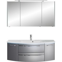 Badm&ouml;bel-Set &raquo;Serie 7045 2-teilig Mineralmarmor-Waschtisch mit LED-Spiegelschrank&laquo; Set, 2 Stk. tlg. grau Holzwerkstoff B/H/T: 133,2cmcm x 200cmcm x 