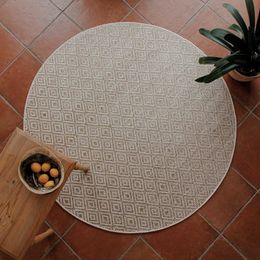 Wecon Home Teppich &raquo;Miami Beach&laquo; rund 5 mm H&ouml;he In- & Outdoor Teppich, wetterfest, modernes Rauten Muster, Balkon beige Polypropylen &Oslash; 120cm 1 Stk., 