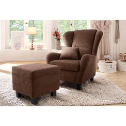 Home Affaire Ohrensessel &raquo;Oliver, B: 92 cm, Sitzh&ouml;he: 41 cm&laquo; 1 Zierkissen braun Bezug aus 100% Polyester Microfaser PRIMABELLE , B/H/T: 93cm x 102cm x