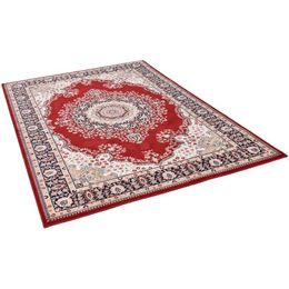 Theko Wollteppich &raquo;Dolna - 809&laquo; rund 10 mm H&ouml;he Kurzflor, reine Wolle, Orient-Optik rot Schurwolle B : 133cm &Oslash; 133cm 1 Stk., 10mm, L: 133cm &Oslash; 133cm