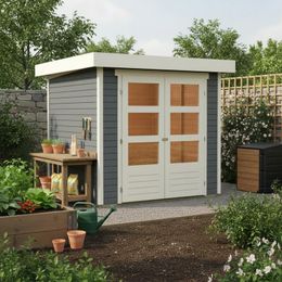 Konifera Gartenhaus &raquo;Nikulai 2&laquo; grau Massivholz ohne Fu&szlig;boden, ohne Dacheindeckung