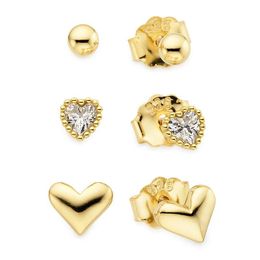 Firetti Damen Ohrstecker-Set &raquo;Schmuck, Geschenk Ohrringset, Kugel-Optik, 2x Herzen&laquo; mit Zirkonia (synth.) gold 3mm, Silber 925 (Sterlingsilber)