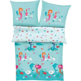 s.Oliver Junior Kinderbettw&auml;sche &raquo;Meerjungfrau&laquo; mit Meerjungfraumotiven blau Satin, Obermaterial: 100% Baumwolle B/L: 100cm x 135cm, 1 Stk., 1 Stk., 
