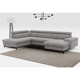 COTTA Wohnlandschaft &raquo;Emma U-Form, B: 328 cm&laquo; mit Kopfteilverstellung, optional Schlaffunktion & Bettkasten grau B/H/T: 328cm x 97cm x 215cm, Struktur