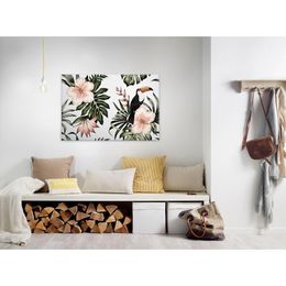 A.S. Cr&eacute;ation Leinwandbild &raquo;Toucan&laquo; Blumen Kunst 1 Stk. tlg. Palmenbl&auml;tter Hibiskus Dschungel Keilrahmen Leinwand-Bild Wohnzimmer schwarz Holz, Stahl B/H/T: 90cm x 