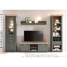 Home Affaire Wohnwand &raquo;Cambridge, moderne Anbauwand, Metallgriffen, Komplettset, Landhausstil&laquo; Set, 4 Stk. tlg. gr&uuml;n Holzwerkstoff B/H/T: 308cmcm