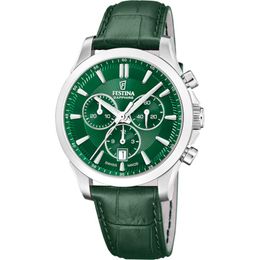 Festina Herren Chronograph &raquo;Chrono&laquo; Quarzuhr, Armbanduhr, Herrenuhr, Swiss Made, Lederarmband, analog, Tag gr&uuml;n Einheitsgr&ouml;&szlig;e