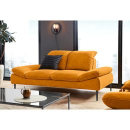 W.Schillig 2-Sitzer &raquo;enjoy&MORE&laquo; Sitztiefenverstellung, F&uuml;&szlig;e schwarz pulverbeschichtet, Breite 202 cm gelb Chenille-Flachgewebe R66 (85% Polyester, 15