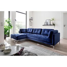 Trends by HG Ecksofa &raquo;Landau L-Form&laquo; in Cord-Stoff mit Metallfu&szlig; blau B/H/T: 275cm x 75cm x 158cm, Microvelours, Recamiere links