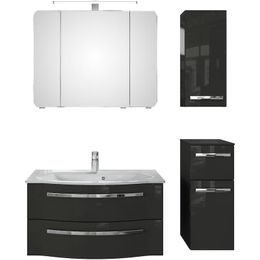 Badm&ouml;bel-Set &raquo;Serie 4005, vormontiert, Glaswaschbecken, Spiegelschrank&laquo; Set, 5 Stk. tlg. grau Holzwerkstoff Einheitsgr&ouml;&szlig;e