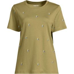 LANDS' END Besticktes Supima Rundhalsshirt in Petite-Gr&ouml;&szlig;e, Damen, size: petite, Gr&uuml;n, Baumwolle, by Lands' End