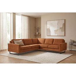 OTTO home Ecksofa &raquo;Pinto, XXL, 250/290 cm, langer Schenkel, Ottomane&laquo; Cord, Chenille, Lederoptik, mit Keder, Metallf&uuml;&szlig;e, Wellenunterfederung braun 100