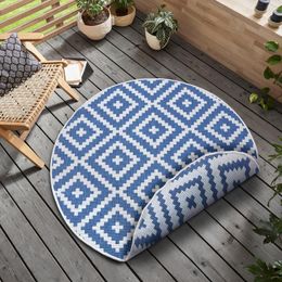 OTTO home Teppich &raquo;Ronda Wendeteppich&laquo; rund 5 mm H&ouml;he Sisal-Optik, Flachgewebe, In- und Outdoor, geometrisches Boho Design blau Kunstfaser &Oslash; 200cm 1 