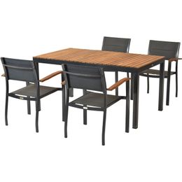 Merxx Garten-Essgruppe &raquo;Paxos&laquo; Set, 5 tlg. inkl. 4 Stapelsessel, 1 Tisch braun Aluminium, FSC -zertifiziertes teilmassives Holz, Polyester B/H/T: 52cm