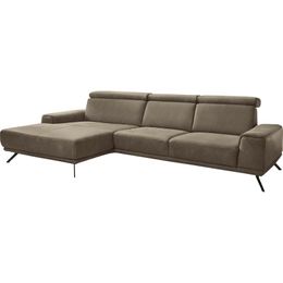 Die PlanBar Ecksofa &raquo;PN-EM22041 L-Form&laquo; wahlweise motorisches Canape oder Sitztiefenverstellung grau B/H/T: 335cm x 89cm x 188cm, Anilinleder Stoff, 