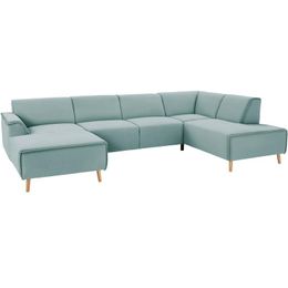Home Affaire Wohnlandschaft &raquo;Janek Scandic Design, elegant und zeitlos U-Form&laquo; mit Federkern und Keder in scandinavischem Design gr&uuml;n Struktur fein ( 