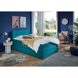 Home Affaire Boxspringbett &raquo;Fornoli&laquo; inkl. Topper und Bettkasten, H3 in zwei Matratzenarten blau Flachgewebe, Liegefl&auml;che B/L: 140cm x 200cm, Gewicht 