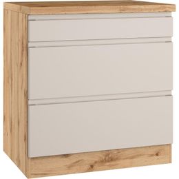 KOCHSTATION Kochfeldumbauschrank &raquo;KS-Virginia,neu in verbesserter Ausf&uuml;hrung&laquo; Stauraum, Softclose, Breite 80 cm, H&ouml;he 86 cm, Softclose-Ausz&uuml;ge beige 