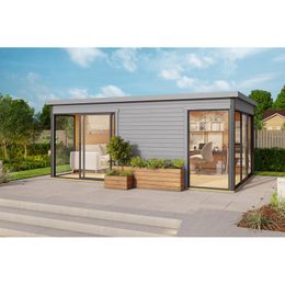 Lasita Maja Gartenhaus &raquo;DOMEO 3&laquo; 2-Raum grau Massivholz Fu&szlig;boden im Gartenhaus, ohne Dacheindeckung