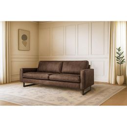 OTTO home 3-Sitzer &raquo;Maxi-Ausf&uuml;hrung Pinto, 236 cm, Cord, Chenille, Lederoptik&laquo; mit Keder, schwarze Metallf&uuml;&szlig;e, Wellenunterfederung braun Kunstleder (