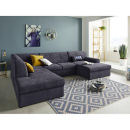DOMO collection Wohnlandschaft &raquo;Topper, elegant und zeitlos, komfortabel, U-Form&laquo; wahlweise mit Bettfunktion blau B/H/T: 320cm x 78cm x 213cm, 