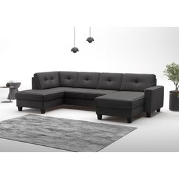 OTTO home Wohnlandschaft &raquo;Varese&laquo; wahlweise mit Schlaffunktion und Bettkasten schwarz B/H/T: 304cm x 91cm x 170cm, NaturLEDER , Ottomane links,mit 