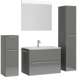 Nobilia Badm&ouml;bel-Set &raquo;Levere&laquo; vormontiert, mit Soft-Close, 4 Stk. tlg. grau B/H/T: 160cmcm x 169cmcm x 48,7cmcm, Griffe chrom