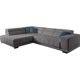 Die PlanBar Ecksofa &raquo;MP-IN15053 L-Form breiter Schenkel&laquo; wahlweise mit Kopfteilverstellung und manueller Vorziehbank grau 100% Polyester B/H/T: 323cm 