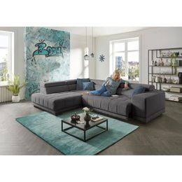 Die PlanBar Ecksofa &raquo;MP-IN15053 L-Form breiter Schenkel&laquo; wahlweise mit Kopfteilverstellung und manueller Vorziehbank grau 100% Polyester B/H/T: 323cm 