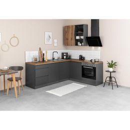 KOCHSTATION Winkelk&uuml;che &raquo;KS-Bruneck&laquo; Stellbreite 240/180 cm breit, wahlweise mit oder ohne E-Ger&auml;te, MDF schwarz B/H/T: 240cm x 200cm x 180cm,mit E-