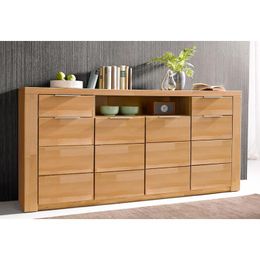 OTTO home Sideboard &raquo;Zara 2 Schubk&auml;sten, 7 F&auml;cher&laquo; B/T/H: 200cm/40cm/95cm, Metallgriffe, Kernbuche beige Holz teilmassiv B/H/T: 200cm x 95cm x 40cm, 