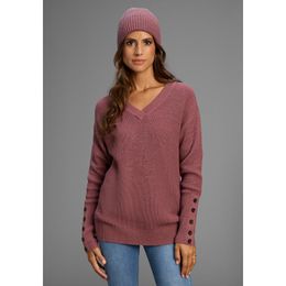 Laura Scott Damen V-Ausschnitt-Pullover &Uuml;bergangspullover aus Baumwolle mit Knopfleiste rosa 36/38