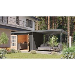 Karibu Gartenhaus &raquo;Plutino 6 SET, in verschiedenen Farben&laquo; inkl. Anbaudach grau Massivholz ohne Fu&szlig;boden, Blechdach