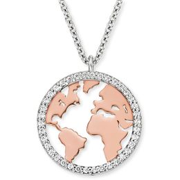 Engelsrufer Damen Kette mit Anh&auml;nger &raquo;WELT BICOLOR&laquo; mit Zirkonia (synth.) rosa Silber 925 (Sterlingsilber), L: 44