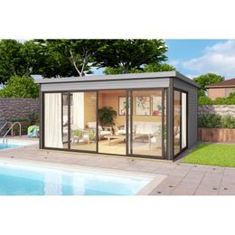 Lasita Maja Gartenhaus &raquo;DOMEO 5&laquo; 44 mm Wandst&auml;rke grau Massivholz Fu&szlig;boden im Gartenhaus, ohne R&uuml;ck- und Seitenwand, ohne Dacheindeckung