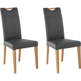 Home Affaire Esszimmerstuhl &raquo;Roberta&laquo; (Set) 2 Stk.mit Bezug aus Echtleder und Gestell aus Eiche Massivholz grau Holzwerkstoff B/H/T: 47cm x 99cm x 
