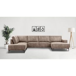 OTTO home Wohnlandschaft &raquo;OLAND Luxus-Microfaser U-Form, XXL, B: 345 cm, Skandi-Design&laquo; U-Form, 345 cm, Wellenunterfederung, Skandi-Design, Metallf&uuml;&szlig;e