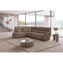 Egoitaliano Ecksofa &raquo;Puffy, extravagant & edel, Retro Designsofa, hoher Sitzkomfort, L-Form&laquo; mit Ottomane, wahlweise mit und ohne elektrischer Relaxfunktion braun