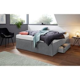 Westfalia Schlafkomfort Boxspringbett mit integrierter Schublade, frei im Raum stellbar grau Bezug Bett: Feinstrukturstoff (77% Polyester, 23%Viskose) oder Microfaser (100% 