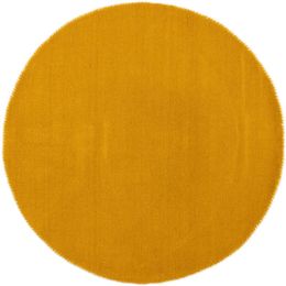 CarpetFine Wollteppich &raquo;Gabbeh Lola Uni&laquo; rund 14 mm H&ouml;he mit nat&uuml;rlichem Pflanzenmaterial von Hand gewebt, auch als L&auml;ufer gelb Wolle &Oslash; 100cm 1 Stk., 