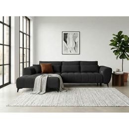 WERK2 Ecksofa &raquo;Garay 287 x 220 cm modern und bequem&laquo; Waffelcord, L-Form, XXL, elektrische Sitztiefenverstellung schwarz 100% Polyester B/H/T: 287cm x 