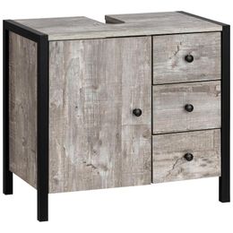 Home Affaire Waschbeckenunterschrank &raquo;Chris&laquo; grau Holzwerkstoff B/H/T: 60cm x 55cm x 35cm, Schubladen: 3 Stk. T&uuml;ren: 1 Stk.