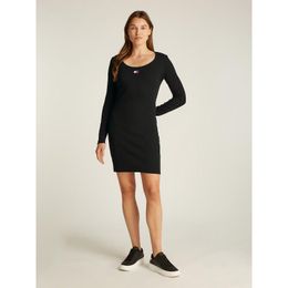 Tommy Jeans Damen Jerseykleid &raquo;TJW BADGE RIB BODYCON DRESS EXT&laquo; mit gerippter Struktur, Logo-Badge schwarz XS (34), N-Gr