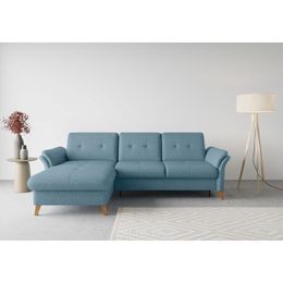 Sit & More sit&more Ecksofa &raquo;G&ouml;teborg&laquo; Sitztiefenverstellung und Federkern, wahlweise mit Bettfunktion blau B/H/T: 268cm x 90cm x 176cm, Flachgewebe AMSTERDAM, 