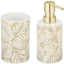Wenko Badaccessoire-Set &raquo;Modell Terralba&laquo; Seifenspender und Zahnb&uuml;rstenhalter aus Polyresin, Bl&auml;tter-Struktur wei&szlig; Kunststoff, Polyresin (Kunststein) 